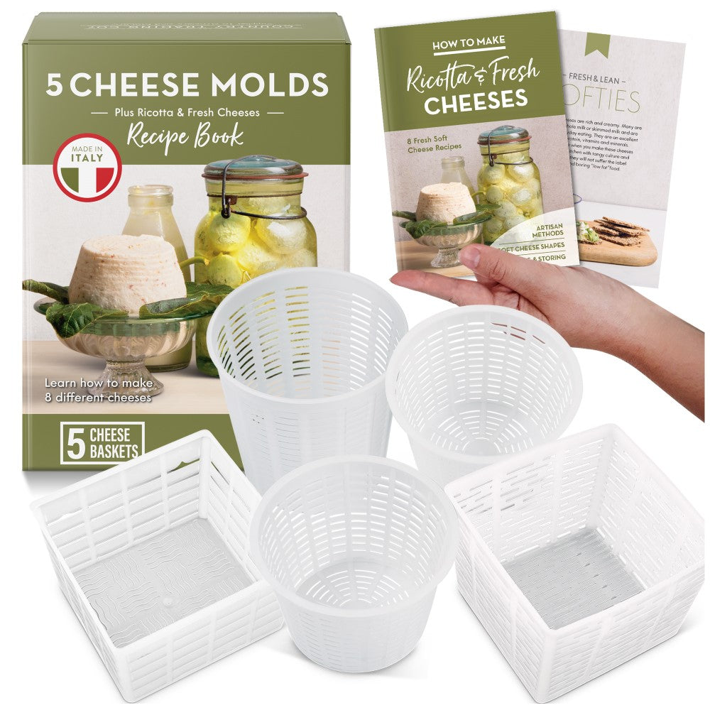 Cheesemaking Set | 5 Cheese Moulds + Recipe Book | Made in Italy ...
