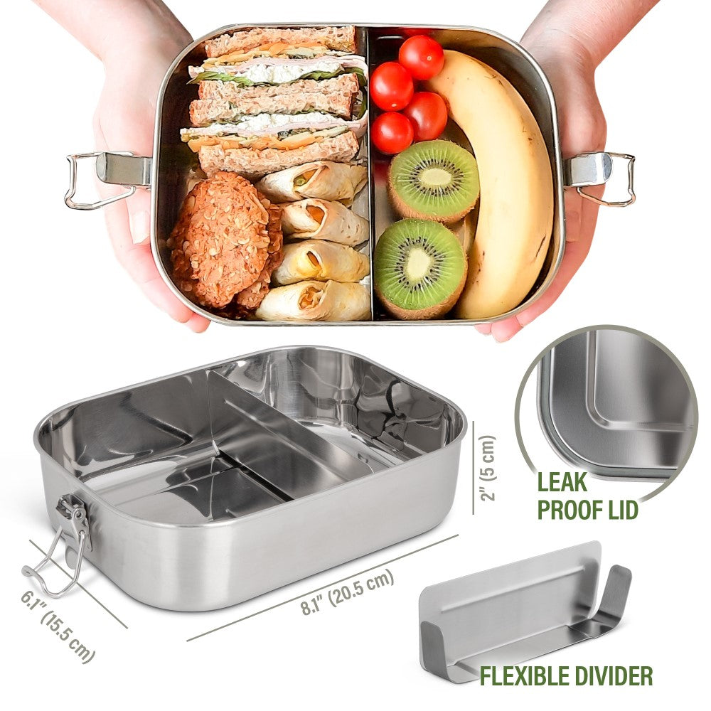 Large Stainless Lunch Box (1400ml) Recipe Book + Insulated Lunch Bag ...