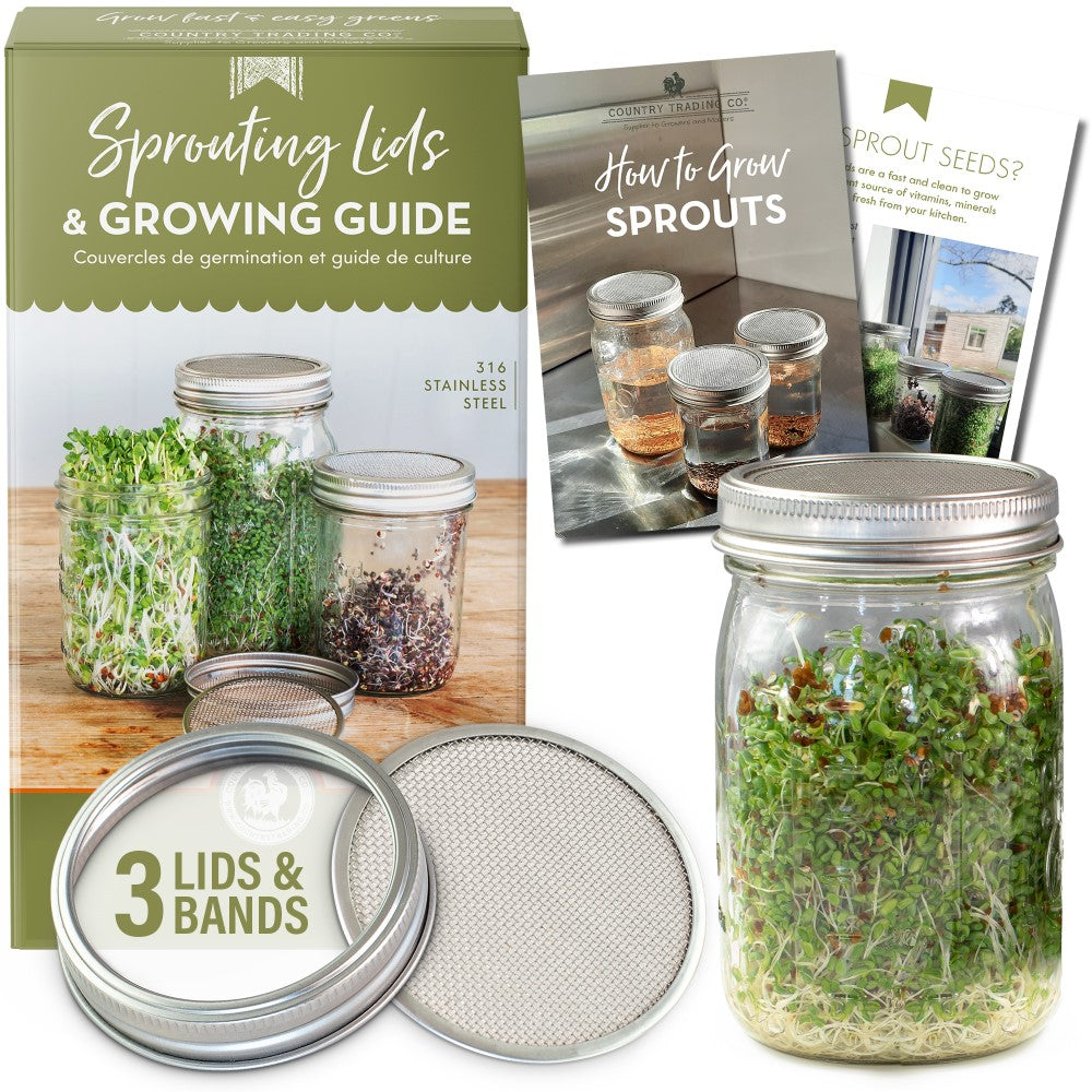 Sprouting Seeds Jar Lids (3 pack) & Guide – Country Trading Co. NZ