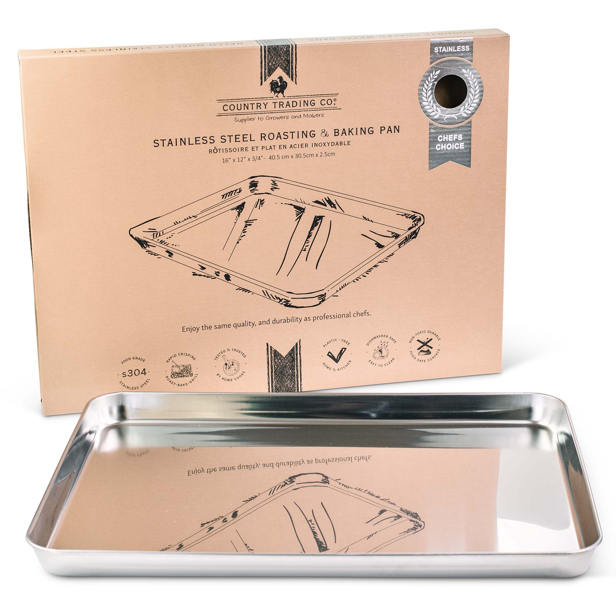 Large Oven Pan | Roasting Grilling Baking | 40.5cm Stainless Dish ...